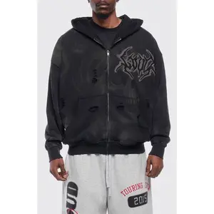 ROLLING LOUD Distressed Ghost Skull Graphic Zip Hoodie