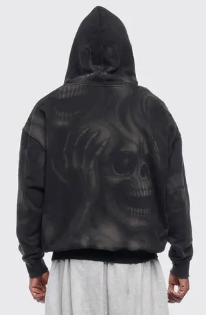ROLLING LOUD Distressed Ghost Skull Graphic Zip Hoodie