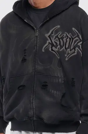 ROLLING LOUD Distressed Ghost Skull Graphic Zip Hoodie