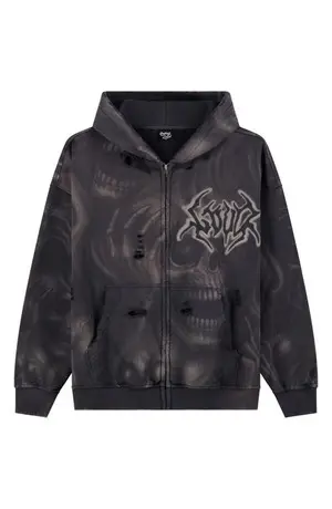 ROLLING LOUD Distressed Ghost Skull Graphic Zip Hoodie