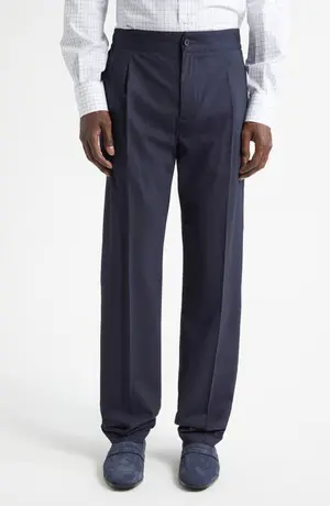 Isaia Pleated Wool Blend Pants - Blue Medium
