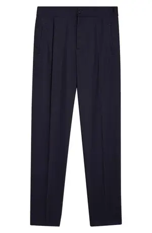 Isaia Pleated Wool Blend Pants - Blue Medium