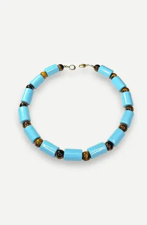 HER NEW TRIBE Bead Sundry Ceramic Necklace - Pool & Tiger's Eye