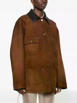 Prada Suede Logo Detail Jacket - Brown