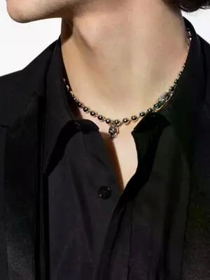 Alexander McQueen Skull Pearl Necklace - Silver