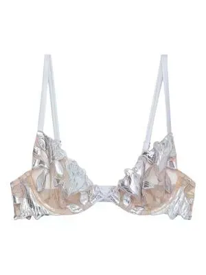 FLEUR DU MAL Lily Embroidery Plunge Demi Bra - Grey
