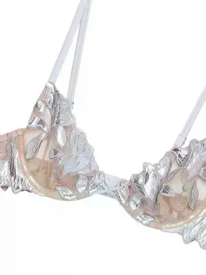 FLEUR DU MAL Lily Embroidery Plunge Demi Bra - Grey