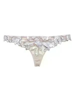 FLEUR DU MAL Lily Embroidery Hipster Thong - Grey