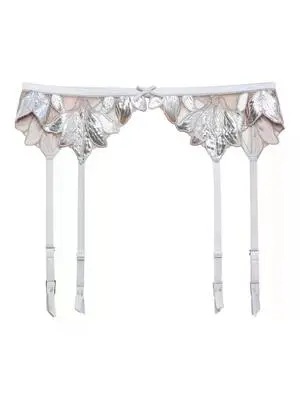 FLEUR DU MAL Lily Embroidery Garter Belt - Grey