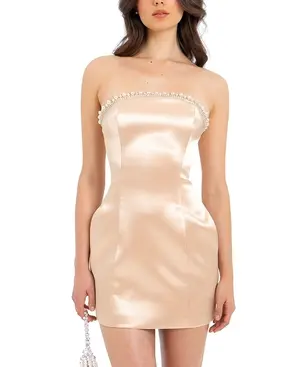 MISS CIRCLE Strapless Mini Dress With Pearl Trim