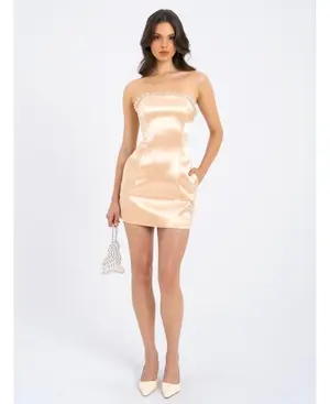 MISS CIRCLE Strapless Mini Dress With Pearl Trim