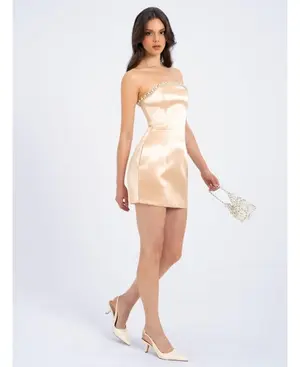 MISS CIRCLE Strapless Mini Dress With Pearl Trim