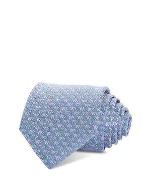 FERRAGAMO Silk Gancini Elephant Neck Tie F.grigio