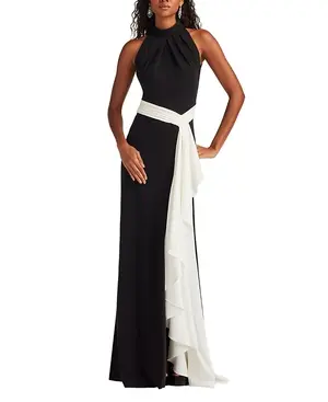Tadashi Shoji Pexa Waterfall Sash Gown - Black