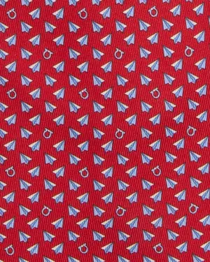 FERRAGAMO Silk Gancini Paper Airplane Tie - F.rosso
