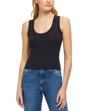 Goldie LeWinter Variegated Rib Crop Tank Top - Black