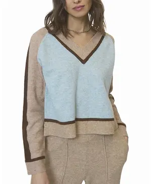 Central Park West Color Blocked V-neck Sweater