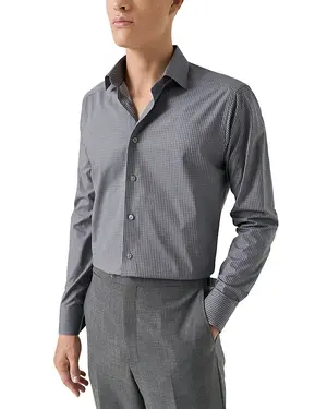 Eton Slim Fit Button Front Twill Shirt - Dark Grey