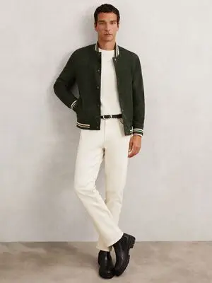 REISS Banridge Suede Stripe-trim Bomber Jacket - Forest Green