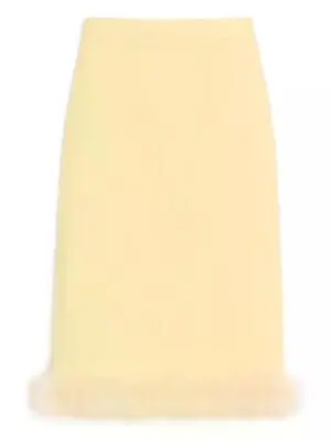 Valentino Garavani Feather Trim Crepe Couture Midi Skirt - Yellow