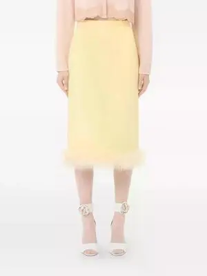 Valentino Garavani Feather Trim Crepe Couture Midi Skirt - Yellow