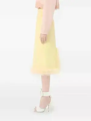 Valentino Garavani Feather Trim Crepe Couture Midi Skirt - Yellow