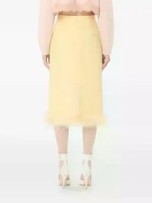 Valentino Garavani Feather Trim Crepe Couture Midi Skirt - Yellow