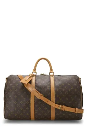 LOUIS VUITTON Monogram Keepall Bandouliere 50 Travel Bag - Brown