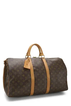 LOUIS VUITTON Monogram Keepall Bandouliere 50 Travel Bag - Brown