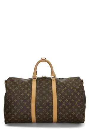 LOUIS VUITTON Monogram Keepall Bandouliere 50 Travel Bag - Brown