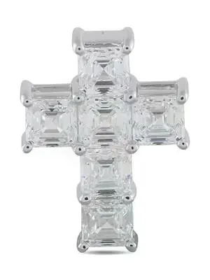LB EXCLUSIVE Ascher-cut Diamond Cross Pendant - Silver