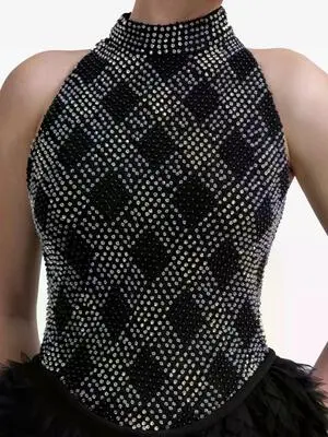 GEMY MAALOUF Beaded High-collar Feathered Dress