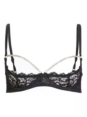 FLEUR DU MAL Bianca Chain-detail Lace Bra - Black
