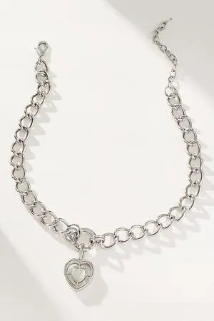 Anthropologie Chunky Heart Chain Necklace - Silver