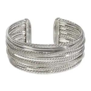 David Yurman Sterling Silver Diamond Crossover Cuff Bracelet