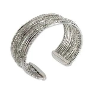 David Yurman Sterling Silver Diamond Crossover Cuff Bracelet