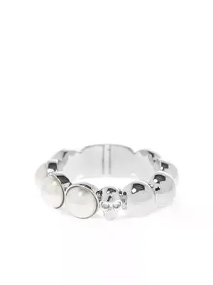 Alexander McQueen Skull And Pearl Ring - Silver