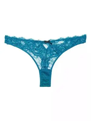FLEUR DU MAL Bianca Lace Bow Thong Blue