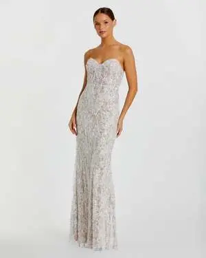 Mac Duggal Embellished Lace Strapless Bustier Gown - Neutral