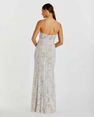Mac Duggal Embellished Lace Strapless Bustier Gown - Neutral