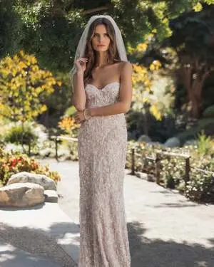 Mac Duggal Embellished Lace Strapless Bustier Gown - Neutral