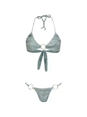 AMIR SLAMA Floral-print Swimsuit With Ring Detail - Blue