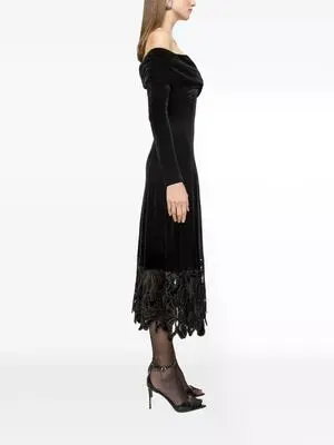 NISSA Off-shoulder Velvet Midi Dress