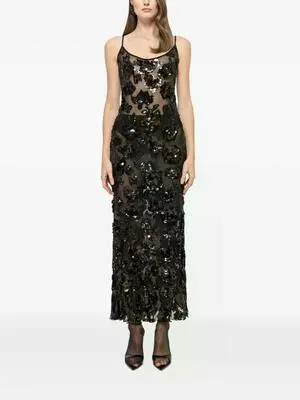 NISSA Sequined Tulle Maxi Dress - Black
