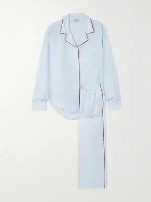 Comme Si Piped Silk-twill Pajama Set - Blue
