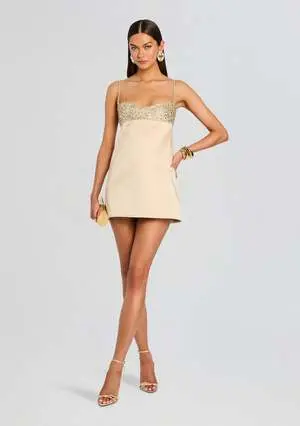 Retrofete Shyla Embellished Mini Dress - Macadamia