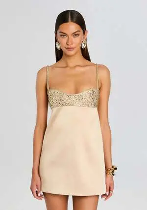 Retrofete Shyla Embellished Mini Dress - Macadamia