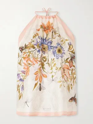 Etro Floral-print Silk-voile Halterneck Top