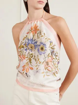 Etro Floral-print Silk-voile Halterneck Top