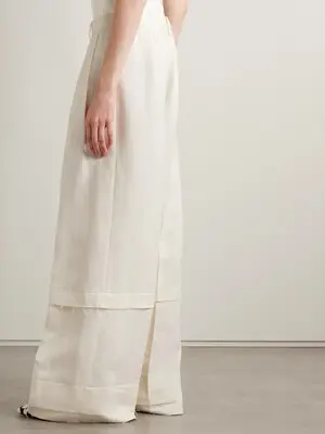 Khaite Linden Tiered Frayed Linen Pants - Neutrals